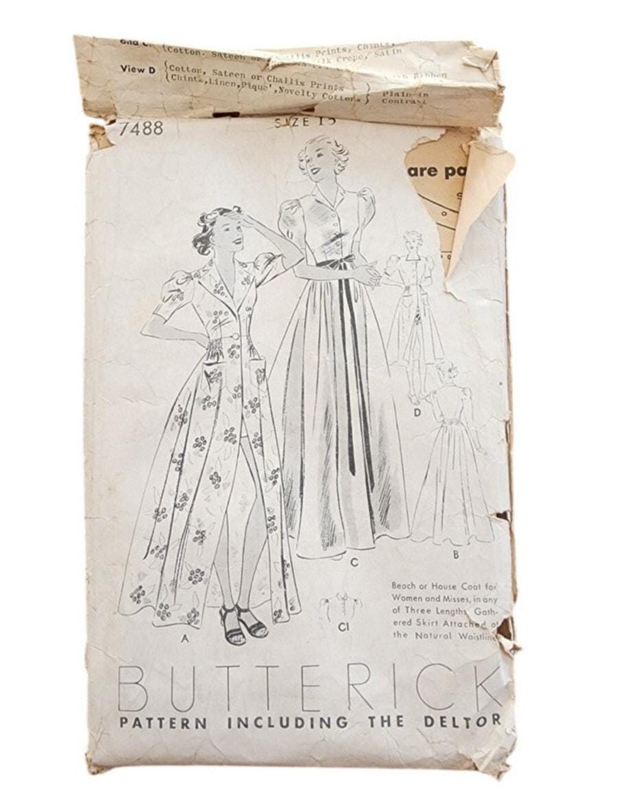 Vintage 30s Sewing Pattern ORIGINAL: Robe, Beach or | RareJule Vintage ...