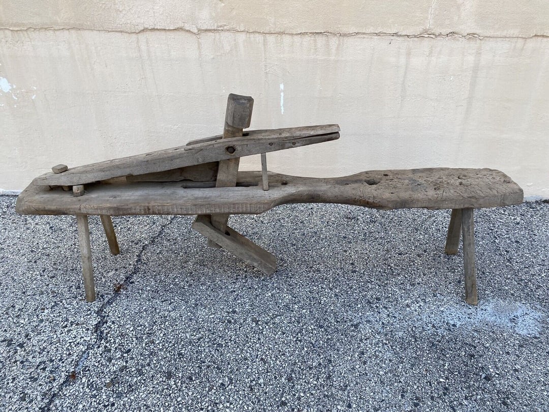 Antique Primitive Wooden Carpenters Shaving Shave Horse Long Work Bench ...