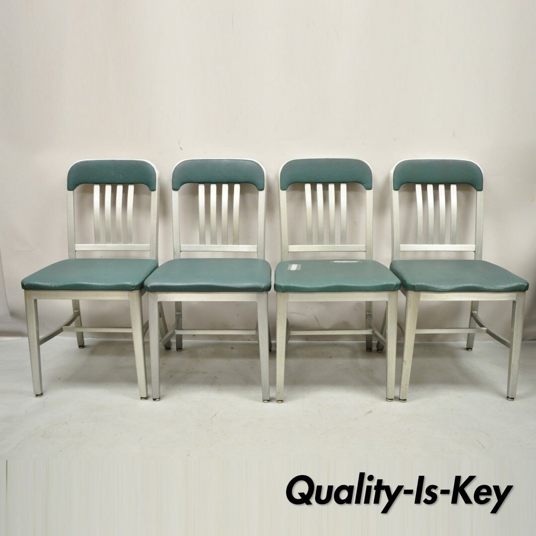Vintage Good Form Aluminum Frame Green Vinyl Side Chairs - | Quality is ...