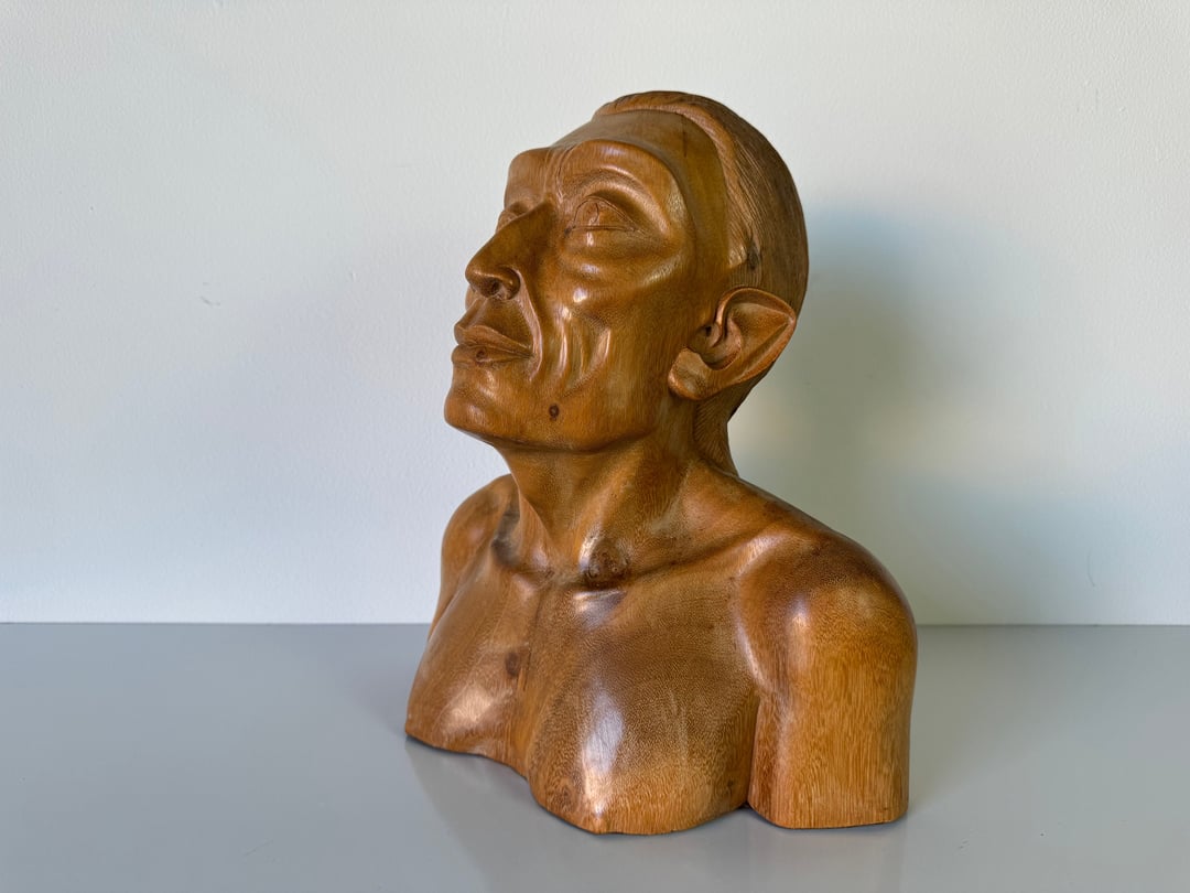 Vintage Art Hand Carved Wood Man Bust - Head Sculpture | Miami Vintage ...