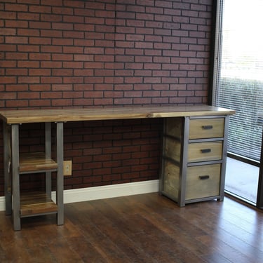 Desk with 3 Drawers and Shelves, Wood Metal Desk, | The Rustic Forest ...