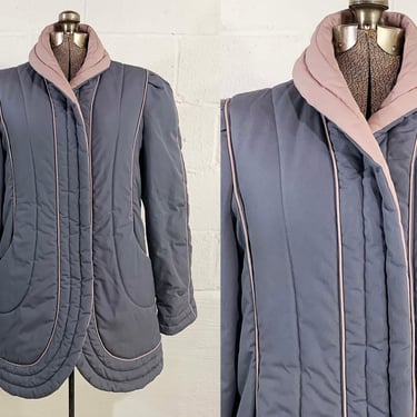 Vintage Winter Coat Puffy Puffer Pink Taupe Quilted Lined Duffle ...