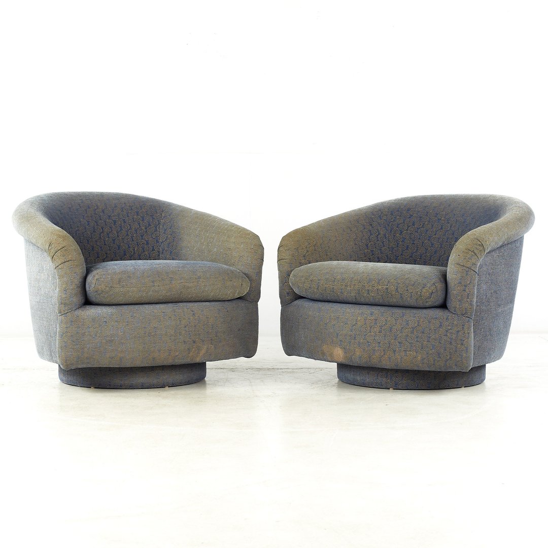 Milo Baughman Style Mid Century Swivel Barrel Lounge Chairs - | Modern ...