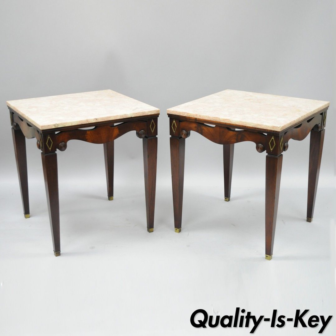 Pair of Antique Pink Marble Top Mahogany End Tables Regency | Quality ...