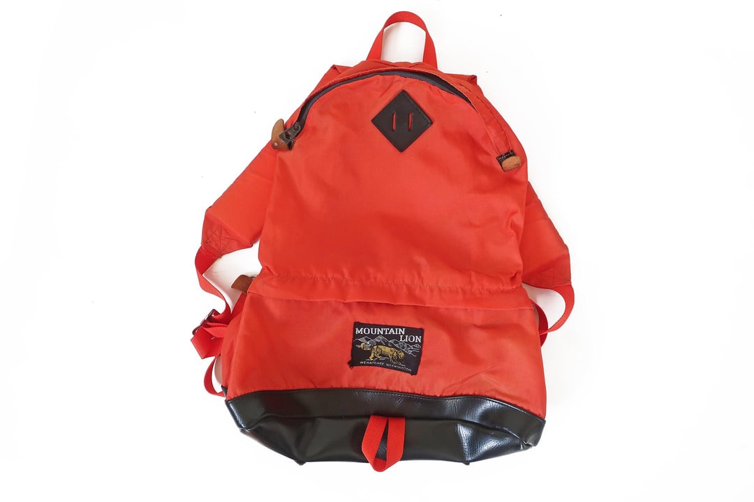 vintage backpack / 70s backpack / 1970s Mountain Lion orange tear drop ...