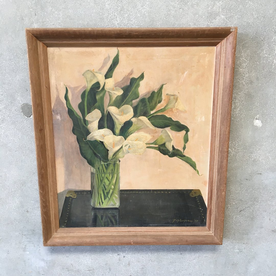 Vintage Calla Lilies Oil on Canvas Painting Signed 1949 | Urban ...