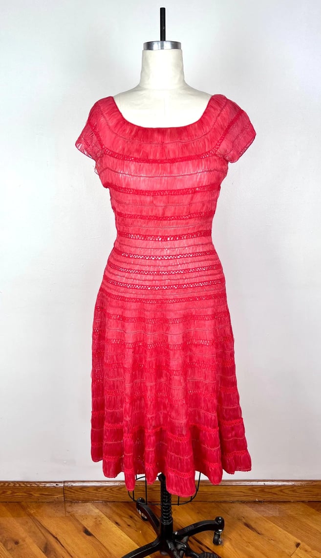Vintage 50s 60s Pink Silk Ribbon Dress / 1950s Sheer Lace | Erratic ...