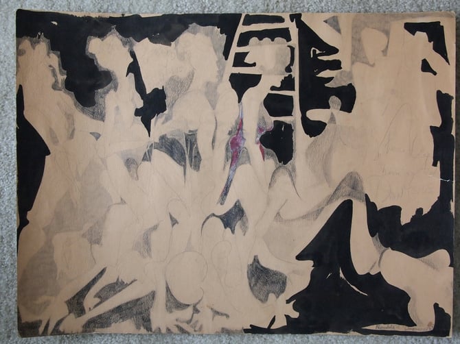 Original 1968 Rita FECHER ABSTRACT Expressionist PAINTING 18x24 ...