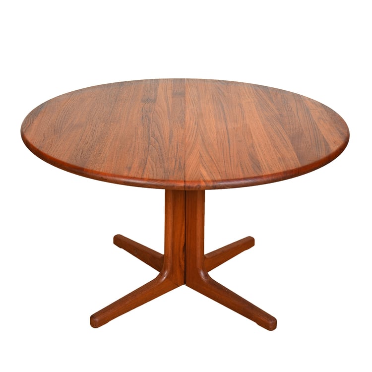 Pedestal Base Danish Teak Round Expanding Dining Table w. Two | Modern ...