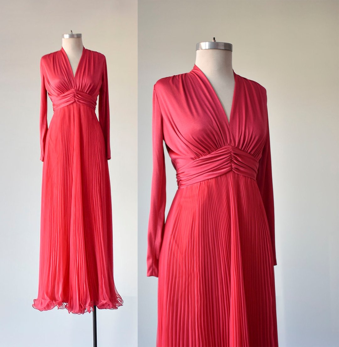 1970s Bright Pink Chiffon Gown / 1970s Prom Dress / 1970s Pink | Milk ...