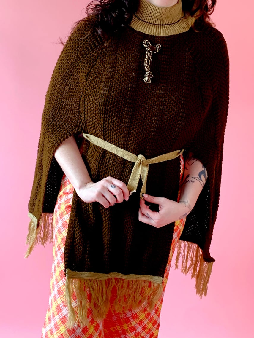 70's Brown Knit Poncho | Prototype Vintage | Austin, TX