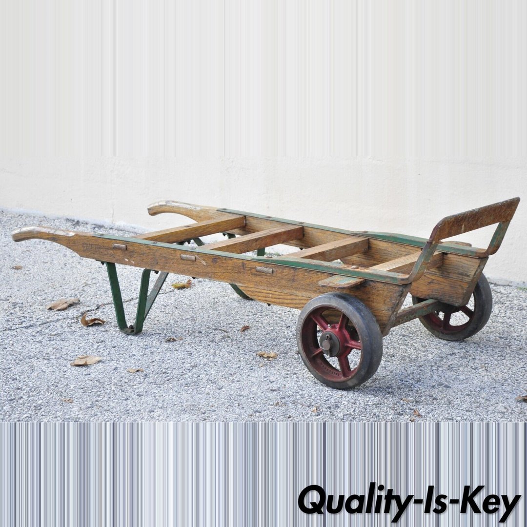 Antique American Industrial Oak Wood and Metal Hand Cart Hand | Quality ...