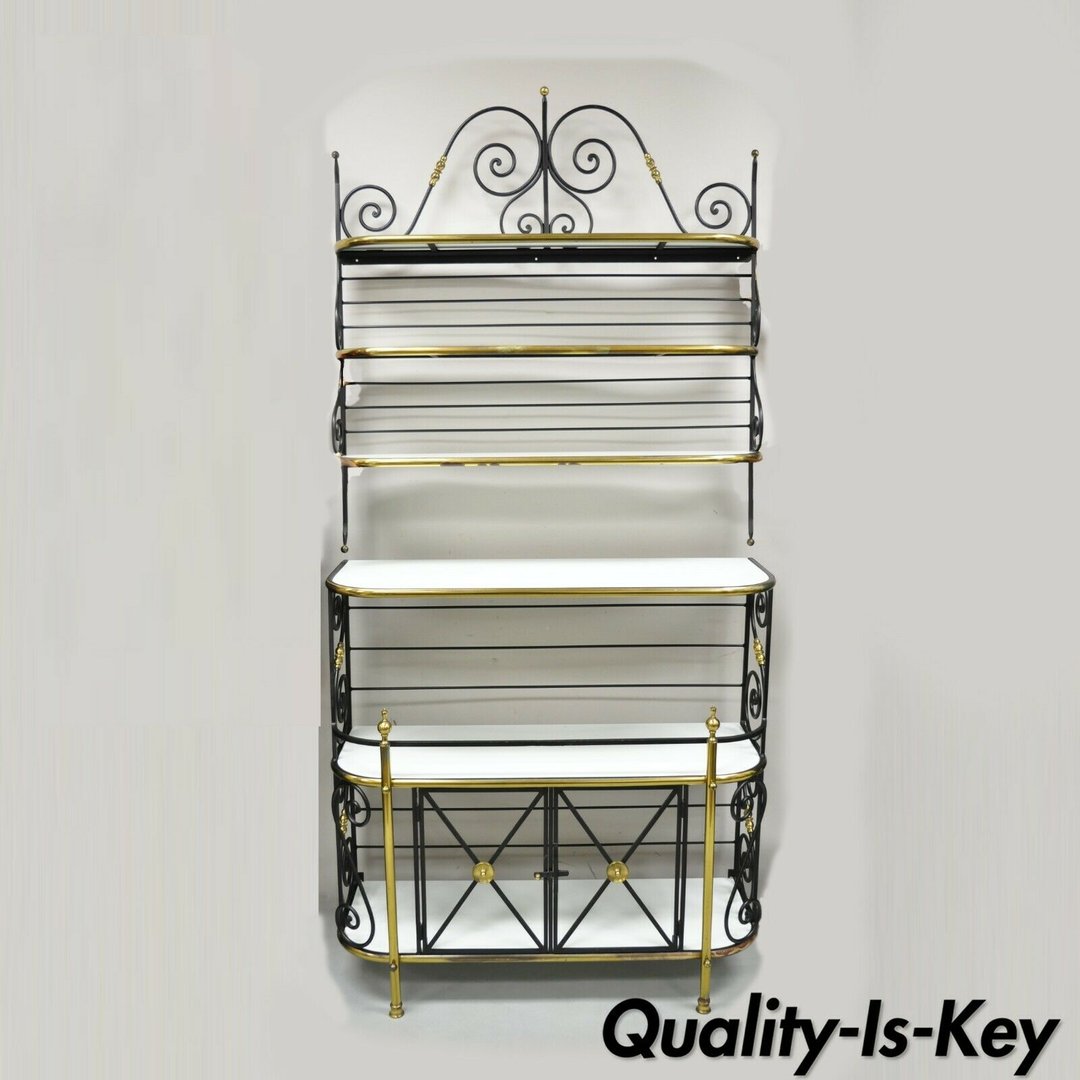 Vintage Country French Bakers Rack Wrought Iron and Brass, Wall ...