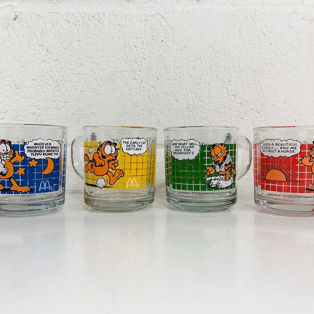 Vintage Garfield Mugs Set of 4 Glass Tea Coffee | Check Engine Vintage ...