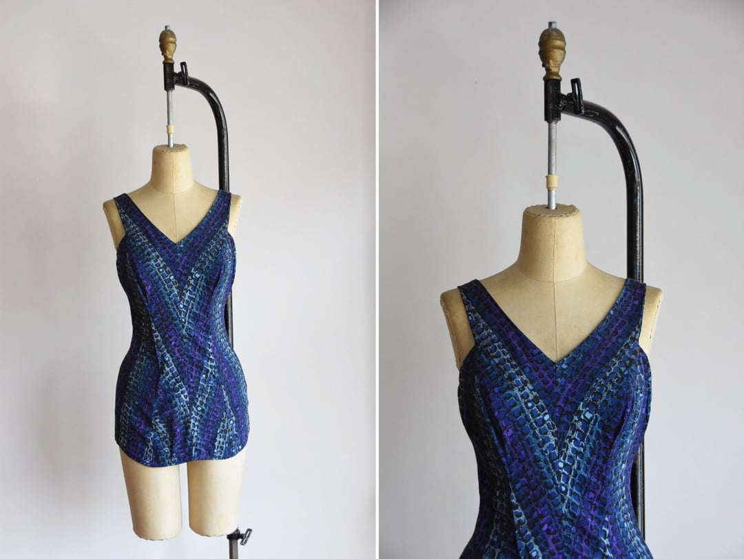 1950s Snake River swimsuit/ vintage 50s bombshell bathing suit/ multi ...