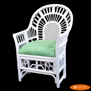 White Brighton Style Rattan Chair | Circa Who | West Palm Beach, FL