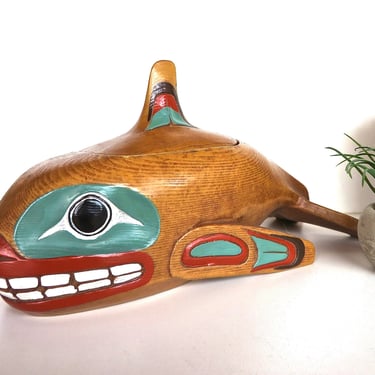 First Nations Large Pearlite Haida Whale Box, Vintage Indigenous Orca ...