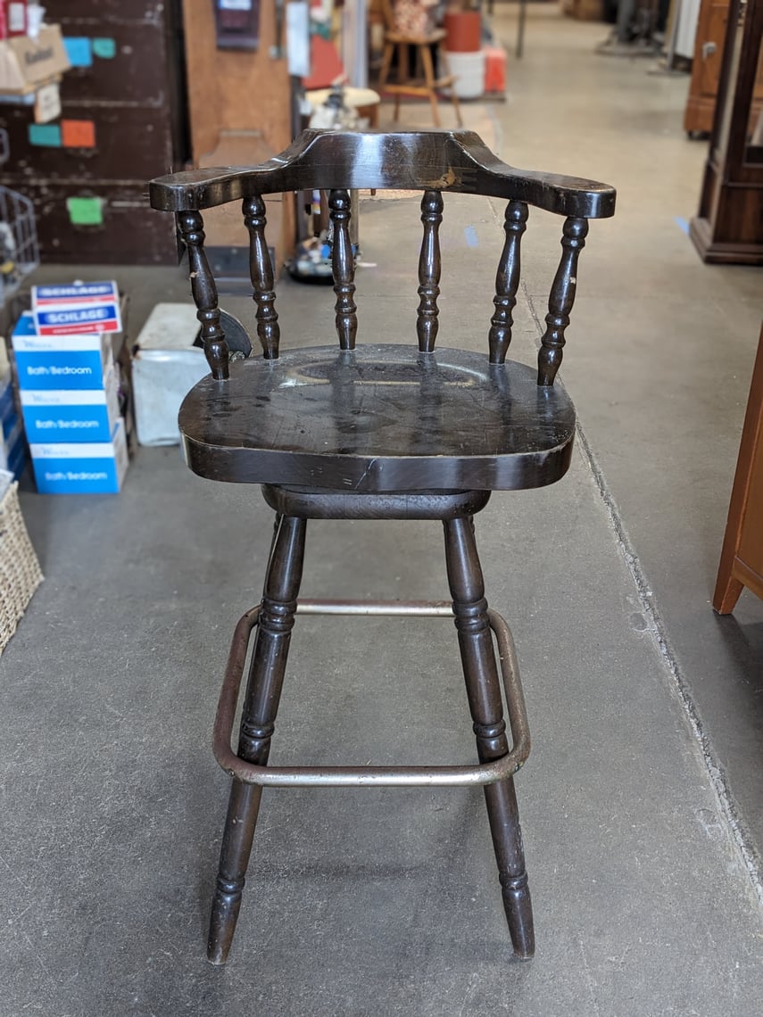 Vintage Wood Bar Height Swivel Stool | Earthwise Architectual Salvage ...