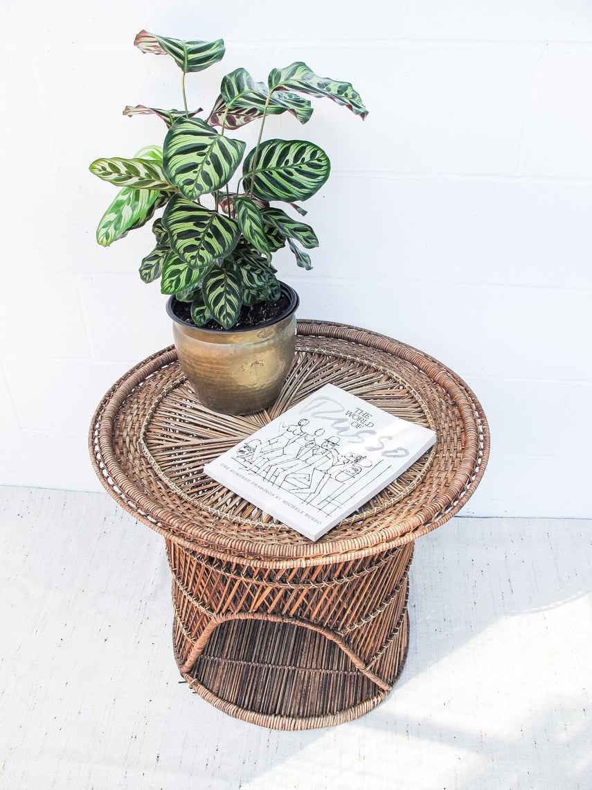 Rattan Wicker Drum Two-Tier Side Table | Portland Revibe | Portland, OR