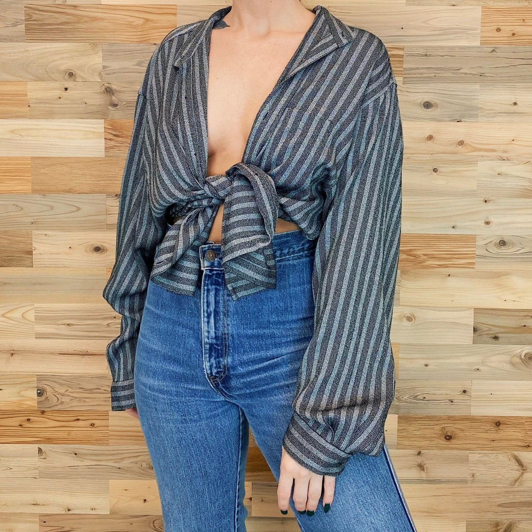 90's Pinstriped Button Up Rayon Knit Top | Noteworthy Garments ...