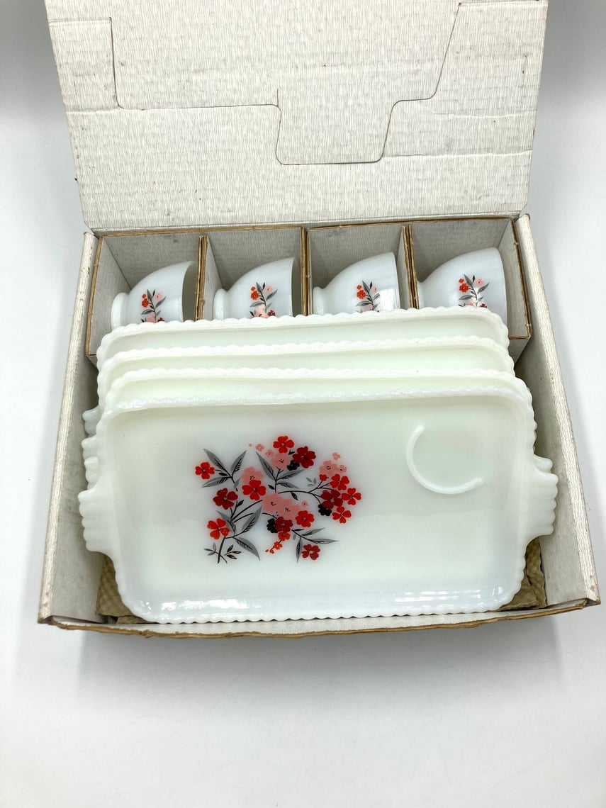 Fire King Primrose Snack Set IOB, 8-Piece Vintage Milk Glass 4 | Tripod ...