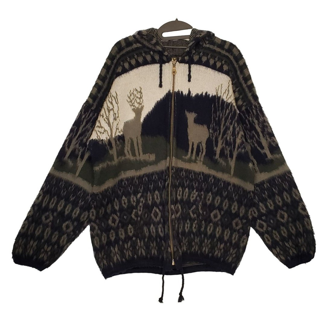 Vintage RUMINAHUI Wool Sweater Jacket Hoodie, Deer Print Zip Front | A ...