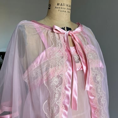 Baby Pink Sheer Nylon Chiffon Peignoir Set 1950s Vintage 40 Bust ...