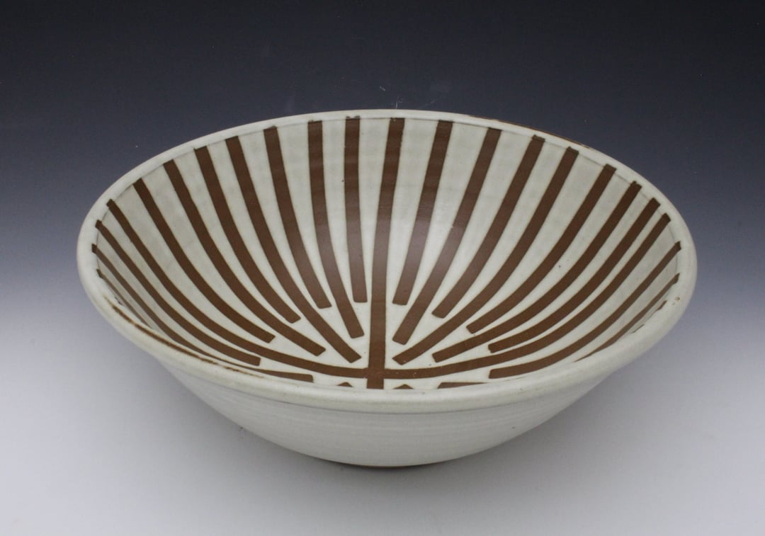 Serving Bowl - White on Brown Striped Patterned | Jeremy Ayers Pottery ...