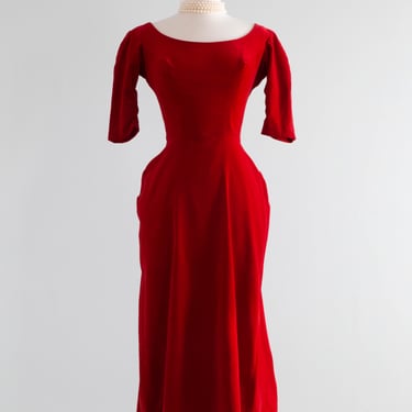 1950's Crimson Red Velvet Cocktail Dress With Bow Back / XS | Xtabay ...
