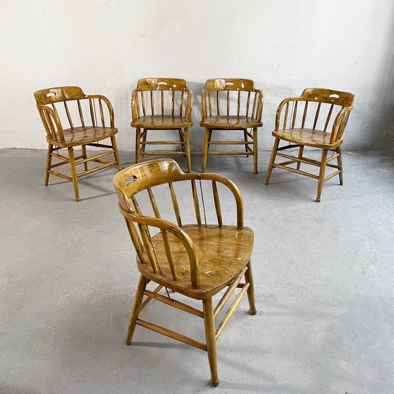 Early 20th Century Rustic Oak Firehouse Dining Chairs | cityFoundry ...