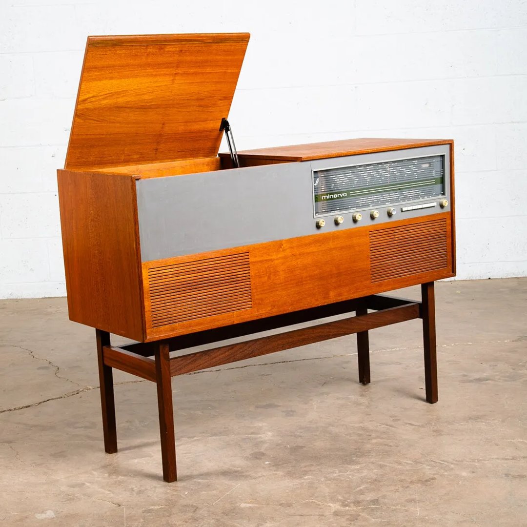 Mid Century Danish Modern Stereo Console Minerva Teak Record Player ...