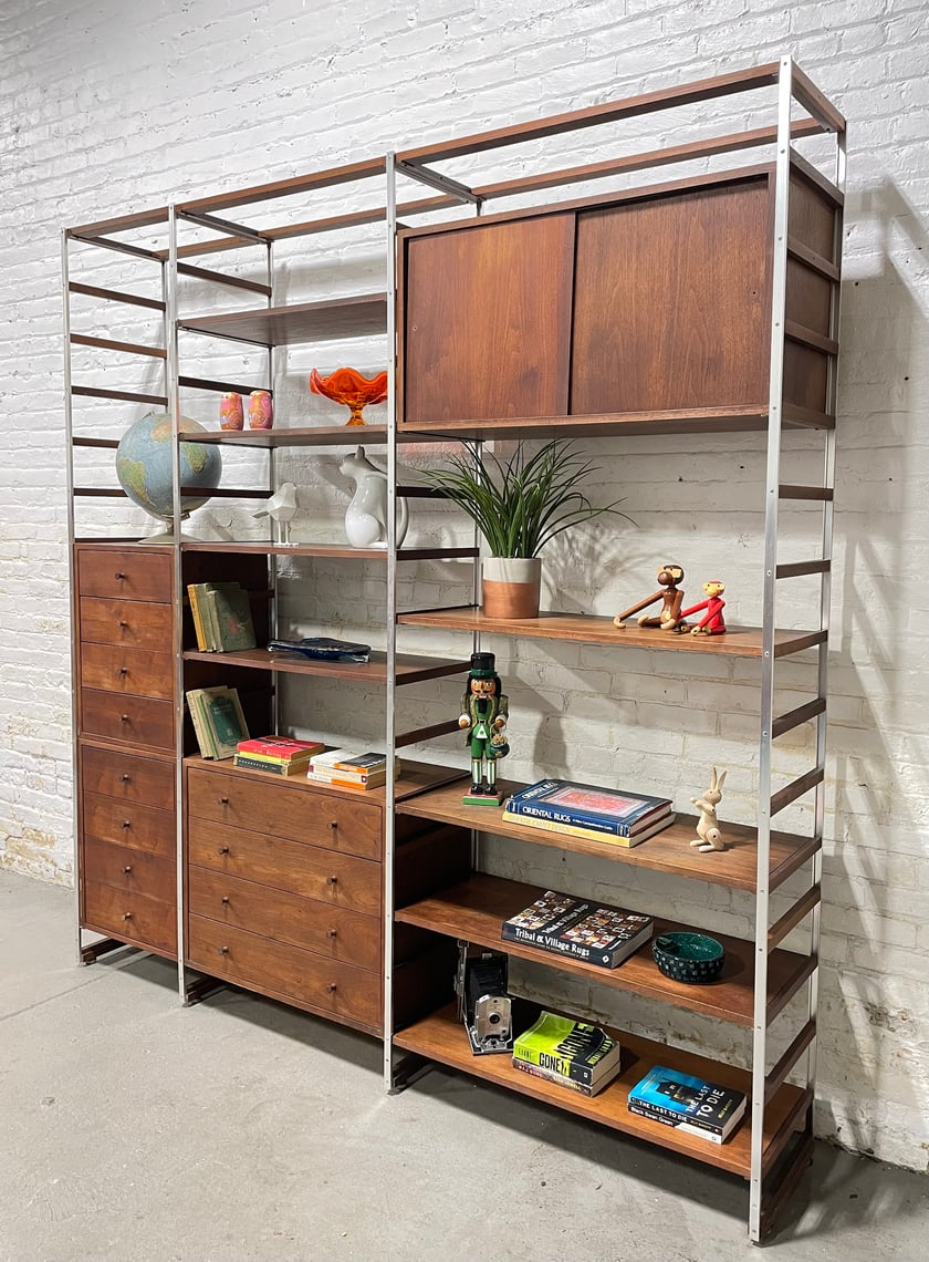 Mid Century Modern Walnut + Chrome MODULAR Free Standing WALL UNIT ...
