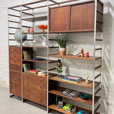 Mid Century Modern Walnut + Chrome MODULAR Free Standing WALL UNIT ...