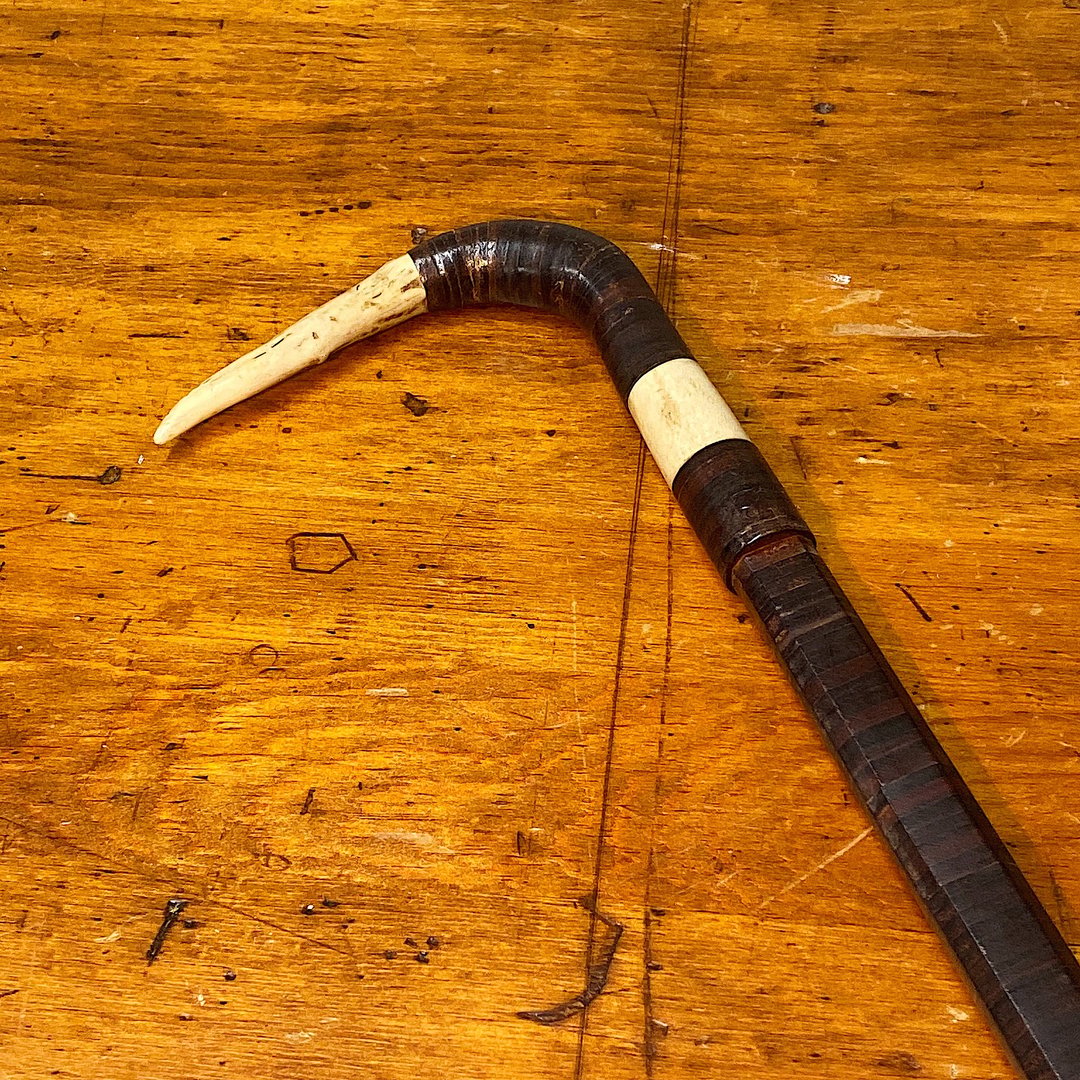 Antique Stacked Leather Cane with Horn Bone Inlays - 19th | Mad Van ...