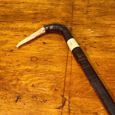 Antique Stacked Leather Cane with Horn Bone Inlays - 19th | Mad Van ...