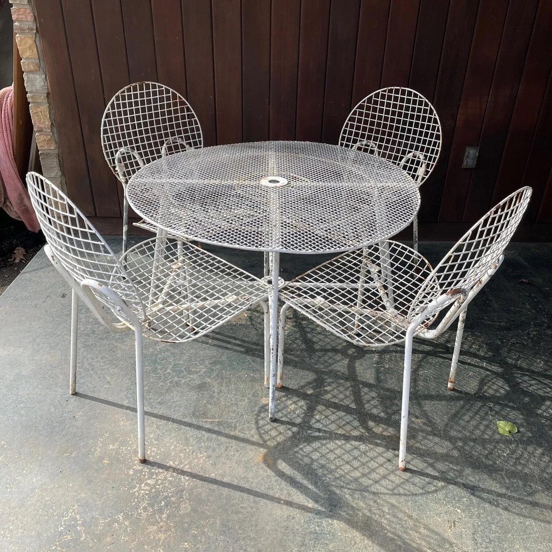 Vintage Outdoor Wire Patio Set Chairs Table Mid-Century Modern | Brain ...