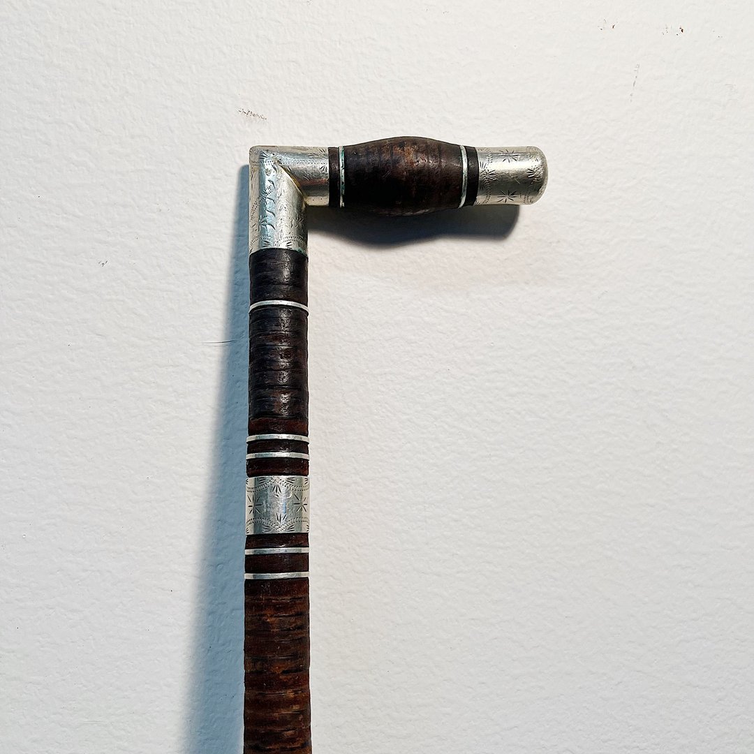 Antique Stacked Leather Cane with Nickel Plated Etching - 19th | Mad ...