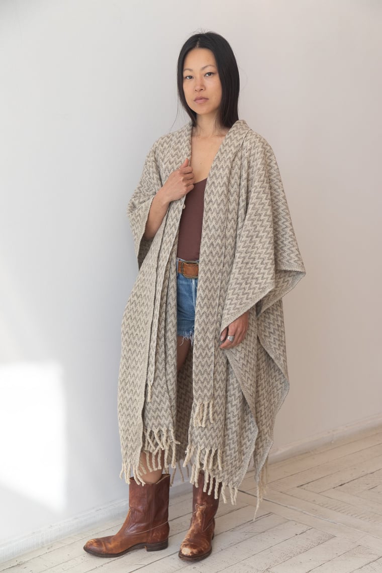 Vintage ZigZag Fringe Poncho | Spanish Moss | Los Angeles