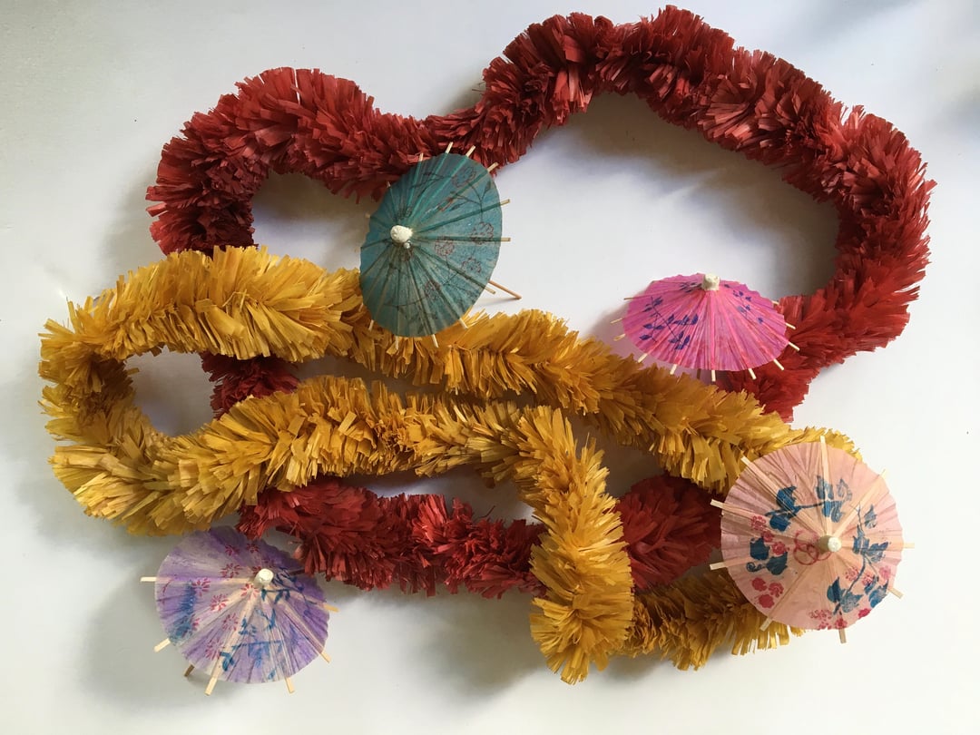 Vintage Straw Lei Set Of 2, Bonus Tropical Drink Umbrellas Included ...
