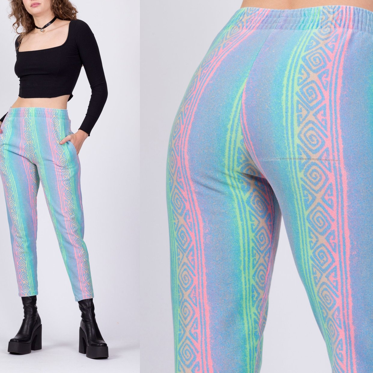 80s 90s Pastel Neon Geometric Joggers - Small | | Flying Apple Vintage ...