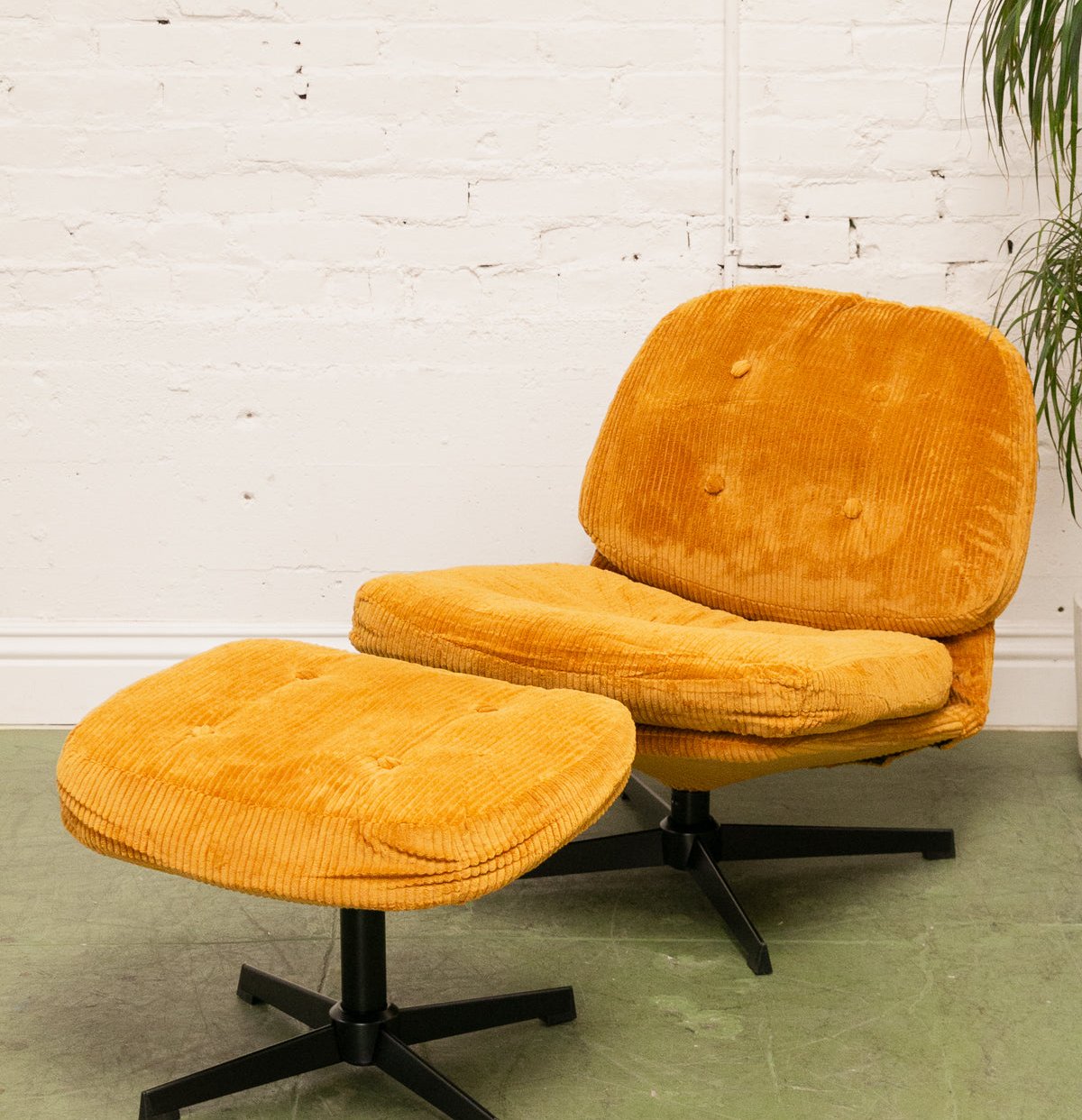Mustard Corduroy Low Profile Swivel Chair and Ottoman | Sunbeam Vintage ...