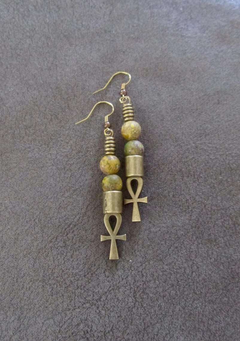 Ankh Egyptian African earrings, fertility symbol, kemetism, earth tone ...