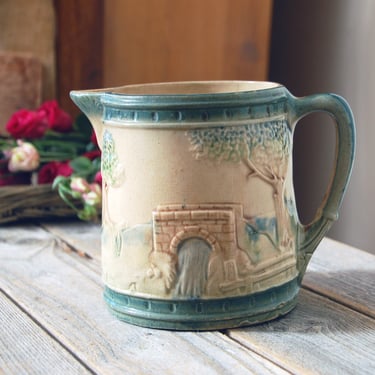 Antique Roseville Pottery bridge pitcher / Early Ware green | Sunflower ...