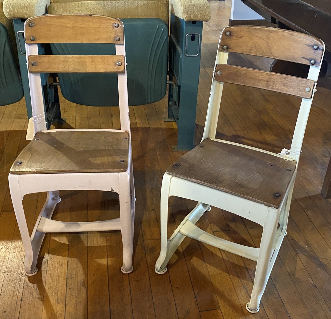 White Steel and Wood Children’s School Chair | Salvage One | Chicago, IL