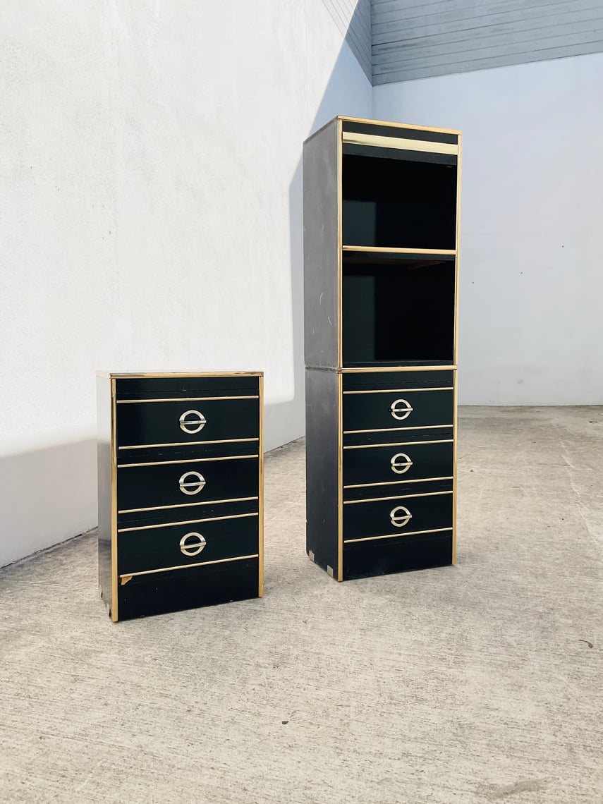 Black and Gold Pair of 80s Nightstands | Revival Vintage | North Loop ...