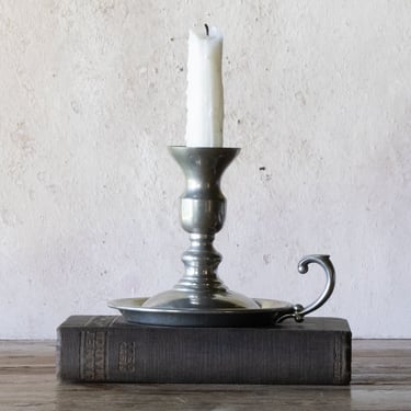 Vintage Pewter Chamberstick, Colonial Style Pewter Candle Holder ...