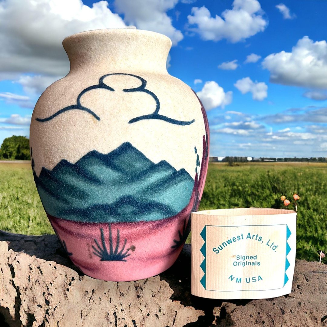 Vintage Sunwest Arts Sand Art Vase Navajo Technique New Mexcio | Over ...