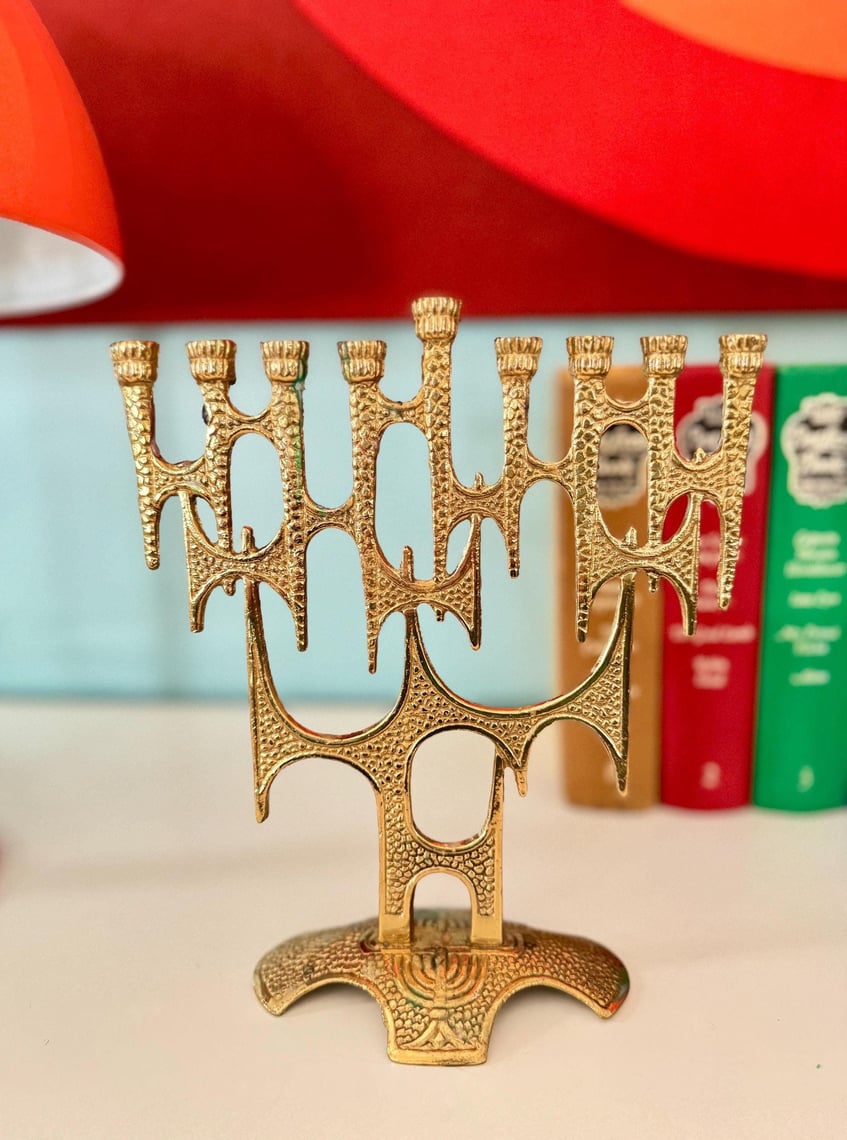 Vintage Brutalist Brass Hanukkah Menorah / Candelabra Wainberg Israel ...
