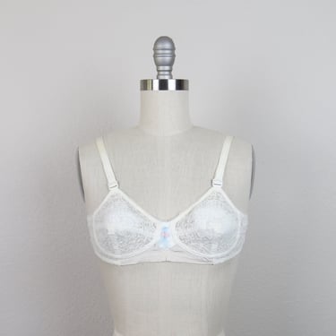 vintage 1940s 1950s bullet bra concial white lace lingerie size 32 ...