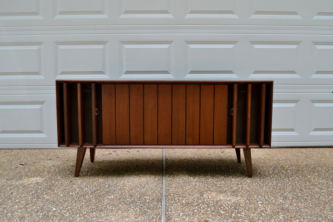 Mid Century Louvered Zenith record player console | Ross Design Company ...